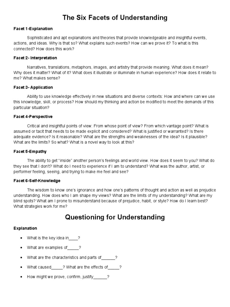The Six Facets of Understanding | Understanding | Thought
