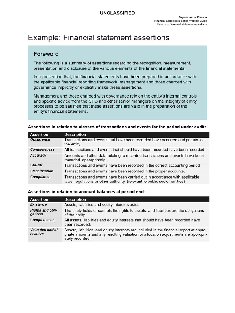 Example Financial Statement Assertions | PDF | Financial Statement | Valuation (Finance)