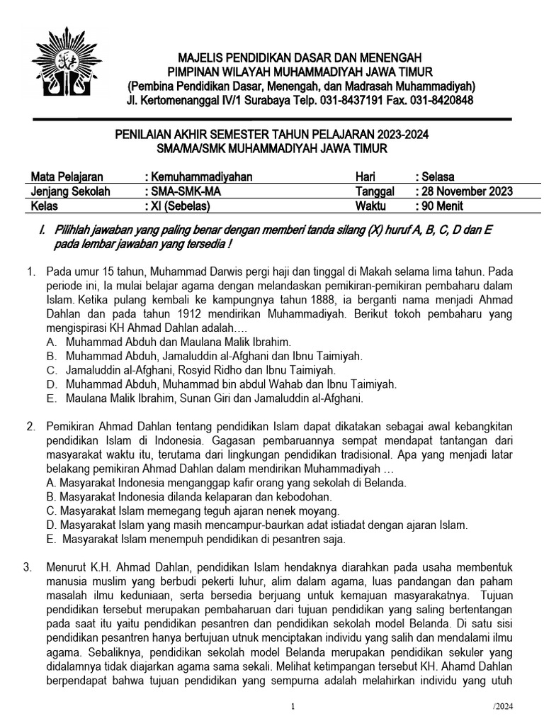 Soal KMD Kelas 11 Paket A | PDF
