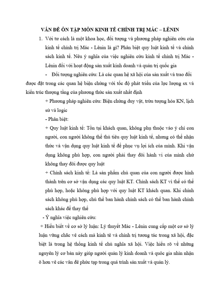 Vấn đề ôn tập môn KTCT MLN - 3TC | PDF