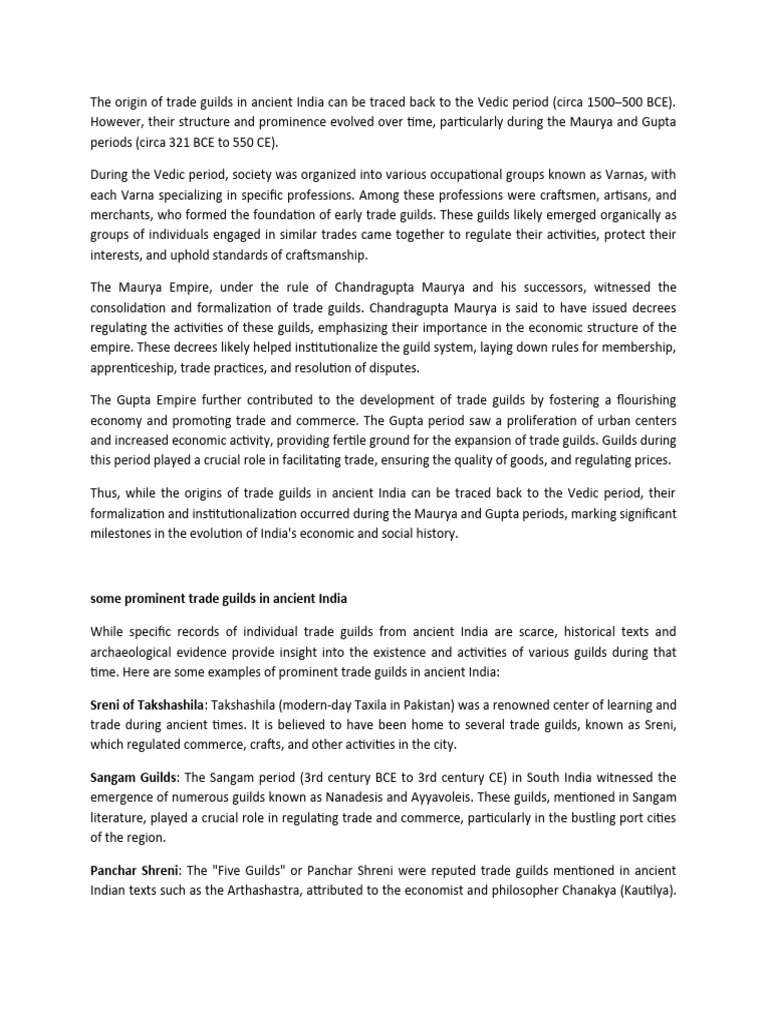 The Guilds in Ancient India | PDF | Guild | Trade