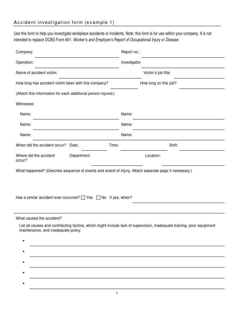 Form Investigating An Accident Example1 | PDF