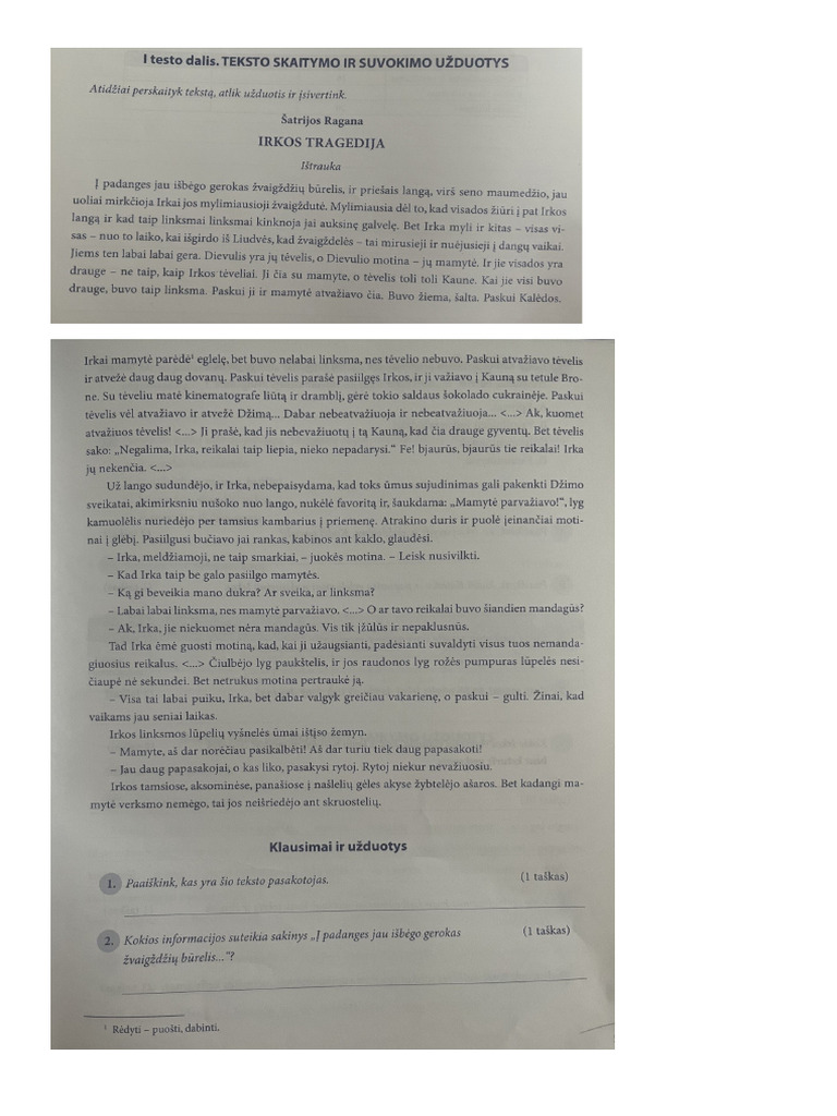 Teksto suvokimas Irkos tragedija | PDF Teksto suvokimas Irkos tragedija | PDF