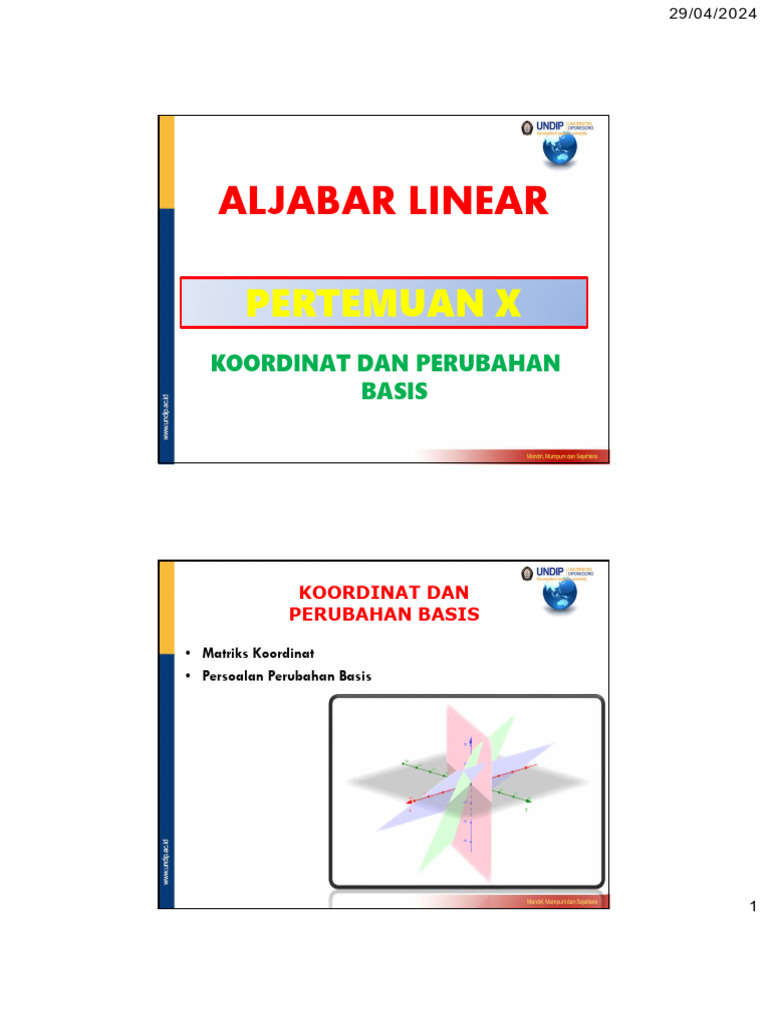 PPT Pertemuan X - Koordinat & Perubahan Basis | PDF | Metode & Bahan Ajar