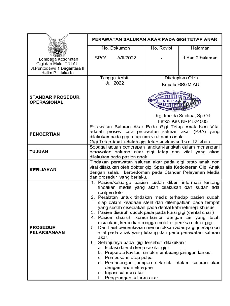 Protap PSA Gigi Tetap Anak | PDF