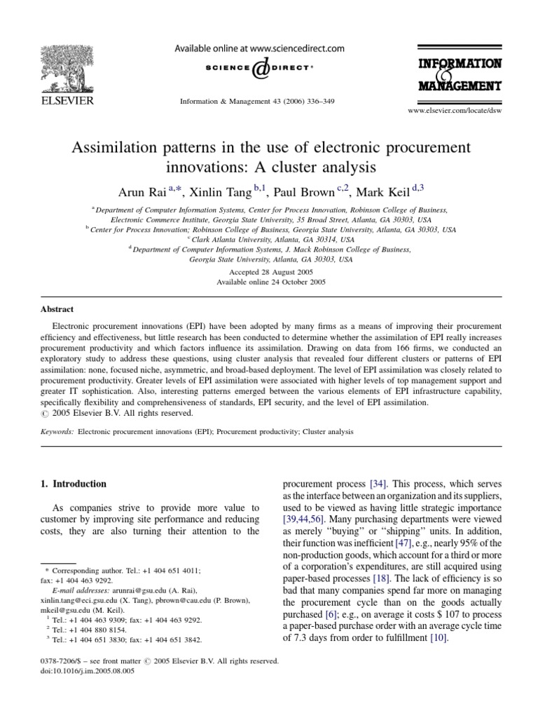 Assimilation Patterns in The Use of Electronic Procurement Innovations ...