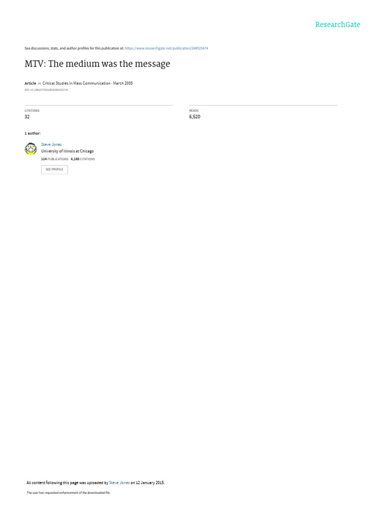 MTV The Medium Was The Message | PDF | Mtv | Mass Media