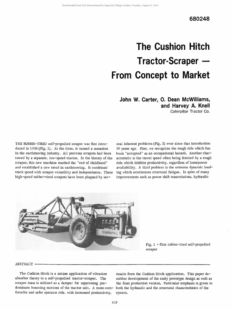 (SAE Technical Paper Series - 1968) The Cushion Hitch Tractor-Scraper - From Concept To Market ...