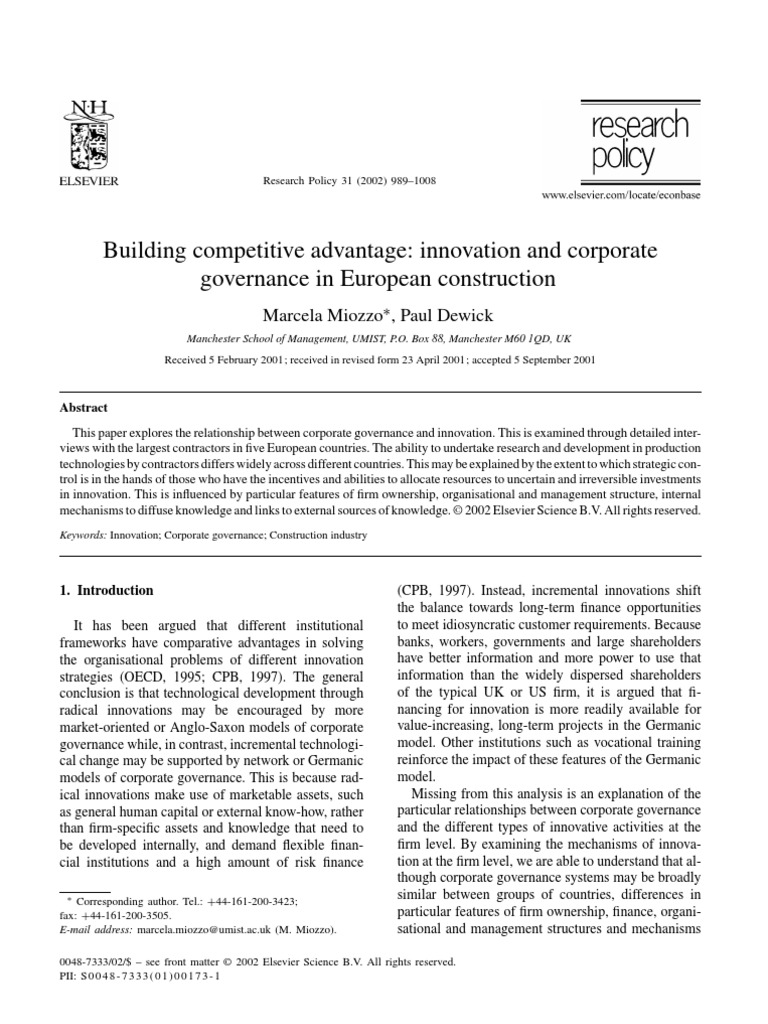 Building Competitive Advantage Innovation and Corporate Governance in ...