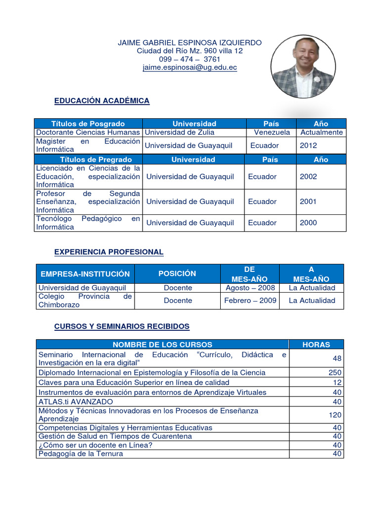 Curriculum Jaime Espinosa | PDF | Maestros | Informática