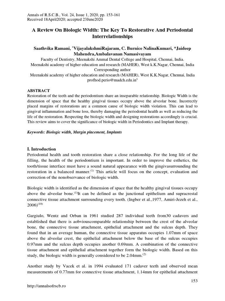 A Review On Biologic Width The Key To Restorative and Periodontal ...