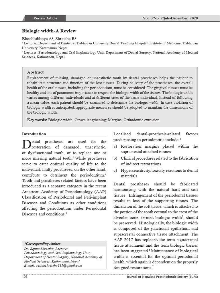 Biologic Width-A Review | Download Free PDF | Periodontology | Human Tooth