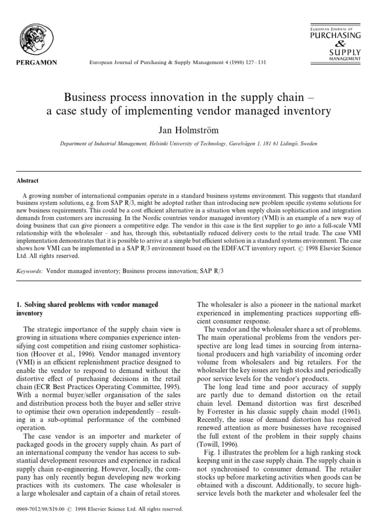 Business Process Innovation in The Supply Chain - A Case Study of ...