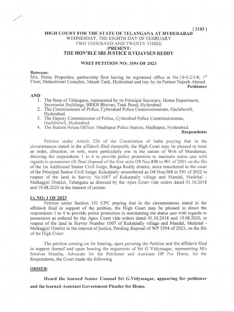 Telangana High Court Writ Petition Order | PDF | Judiciaries | Public Law