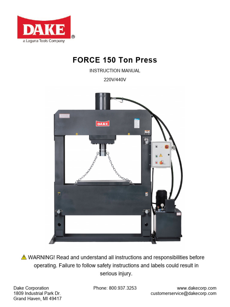 150 Ton Hydraulic Press Manual | PDF | Pump | Switch