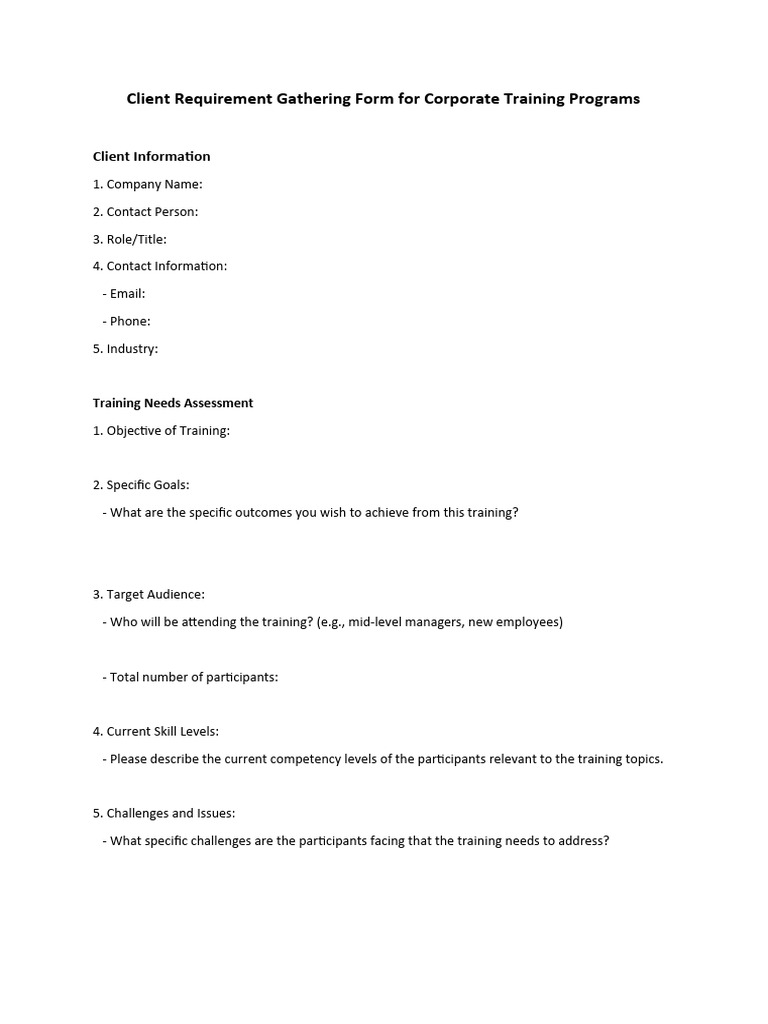 Corporate Training Needs Assessment Form | PDF | Career & Growth | Business