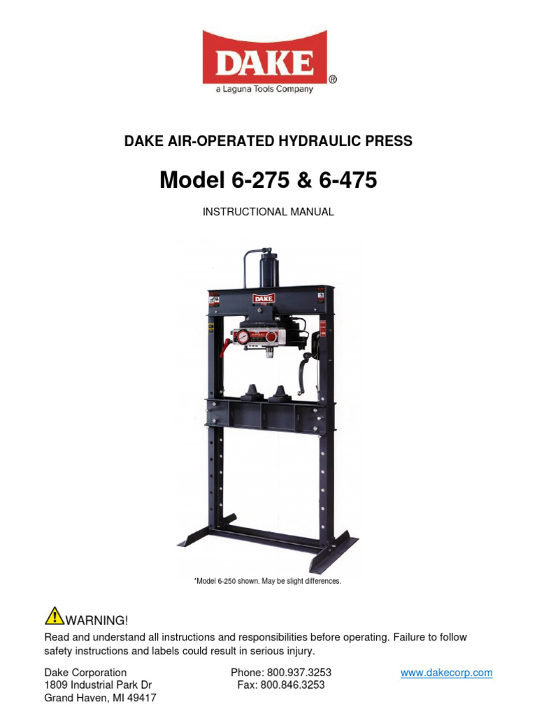 Dake Air-Operated Hydraulic Press Manual | PDF | Valve | Mechanical ...