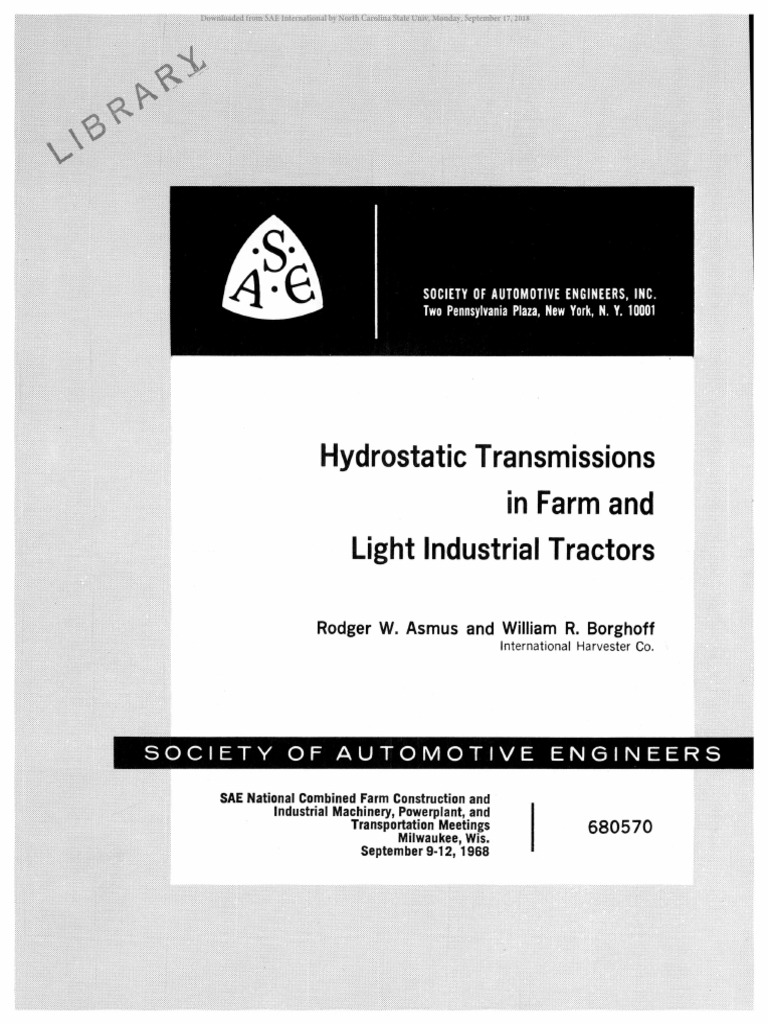 [SAE Technical Paper Series - 1968] Hydrostatic Transmissions in Farm ...