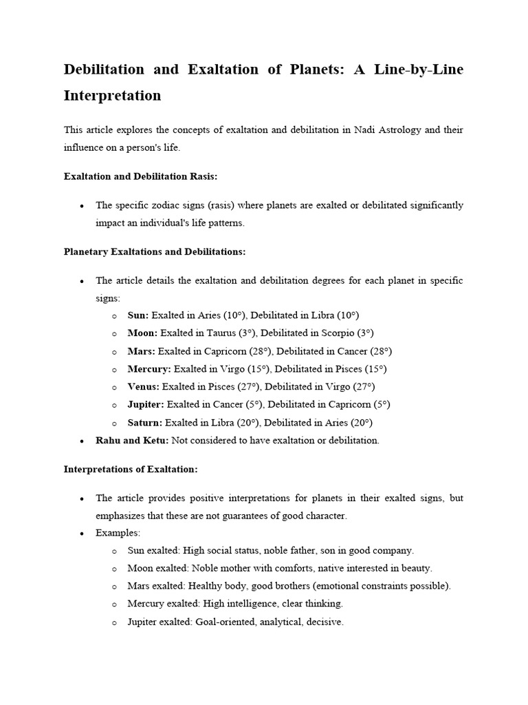 Exaltation and Debilitation of Planets | PDF | Planets In Astrology ...