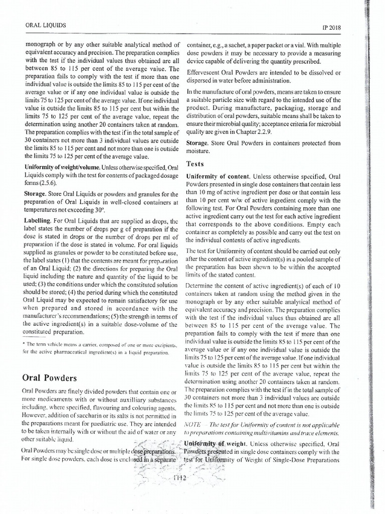 Oral Powders, Parenteral Preparation, Pessaries, Tablets | PDF