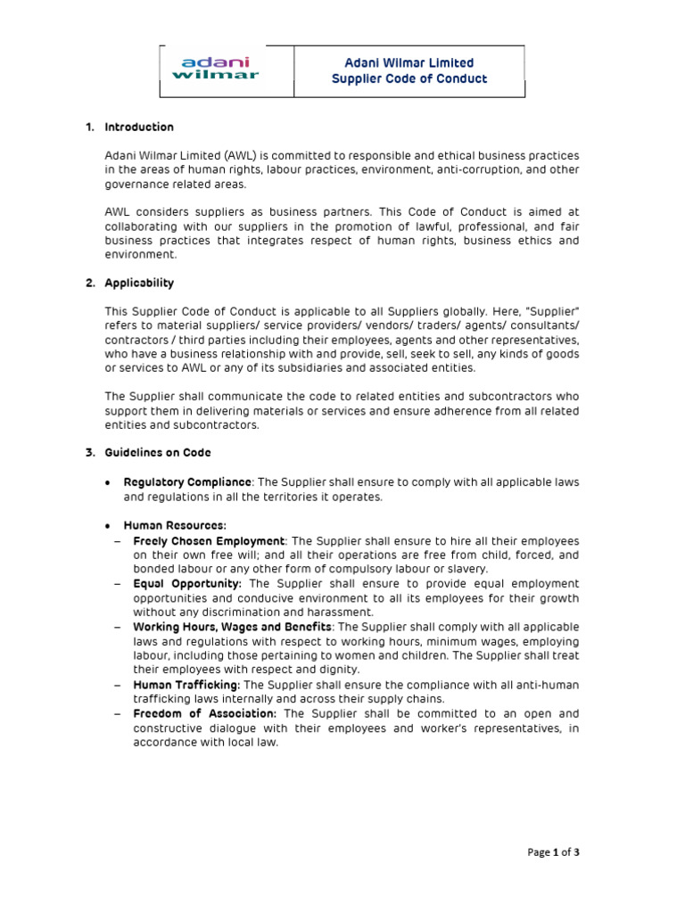 Supplier Code of Conduct | PDF | Employment | Occupational Safety And ...