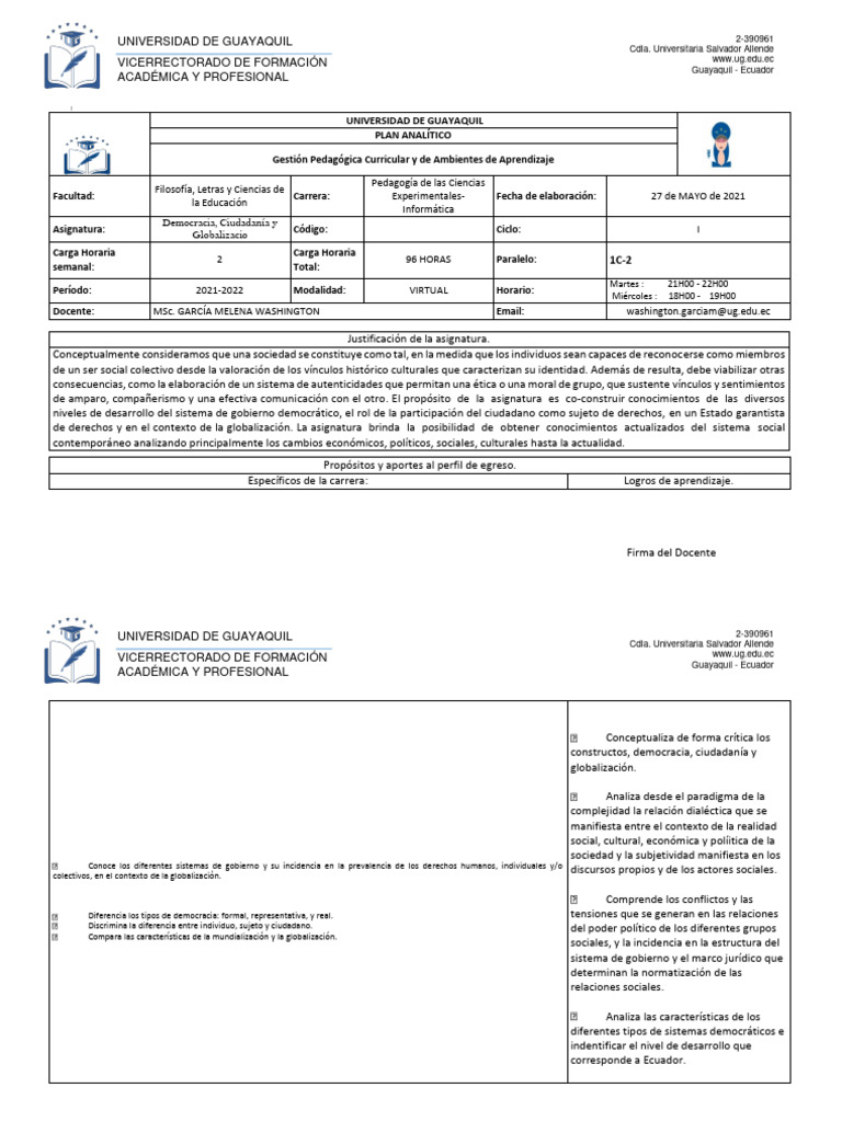Plan Analitico 1c-2 | PDF | Globalización | Democracia