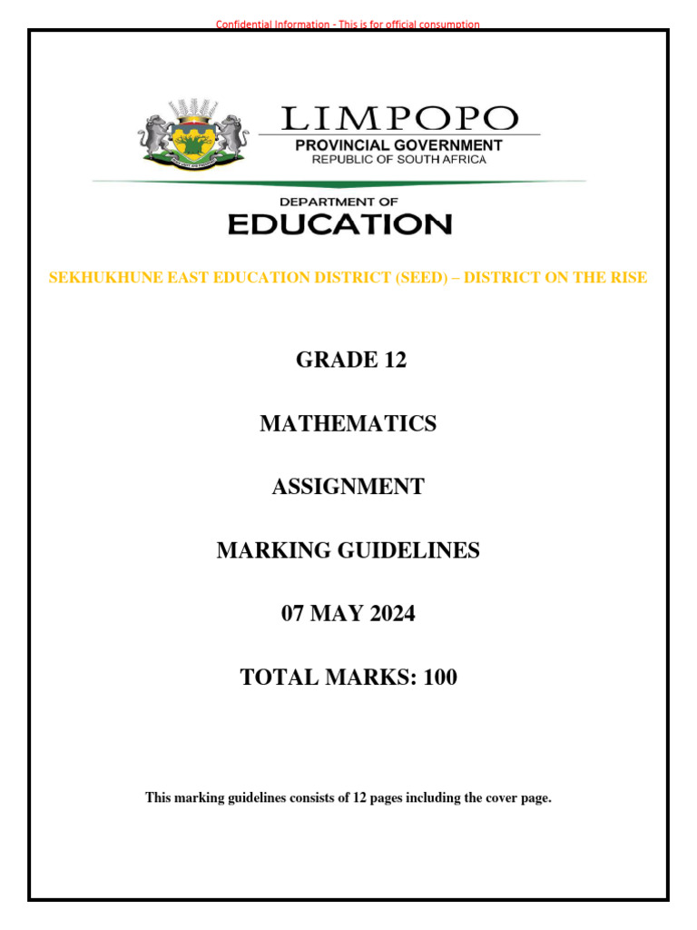 Grade 12 Maths Assignment Memo 2024 | PDF | Mathematics | Mathematical ...