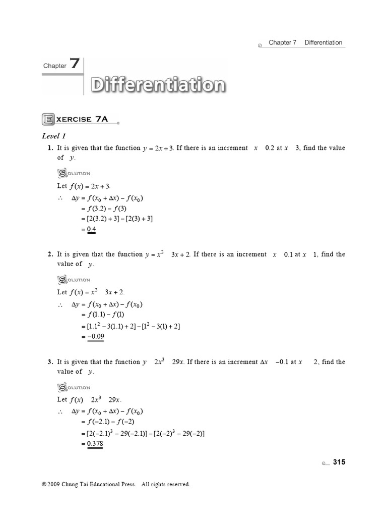 Ch7 Differentiation | Download Free PDF | Slope | Differential Geometry