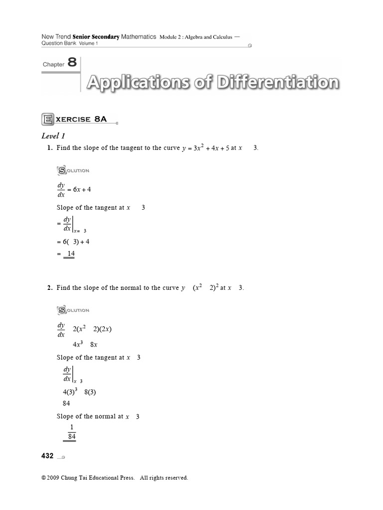 Ch8 Application of Differentiation | PDF | Tangent | Slope