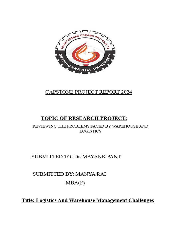 CAPSTONE PROJECT REPORT 2024 Manya | PDF | Data Analysis | Logistics