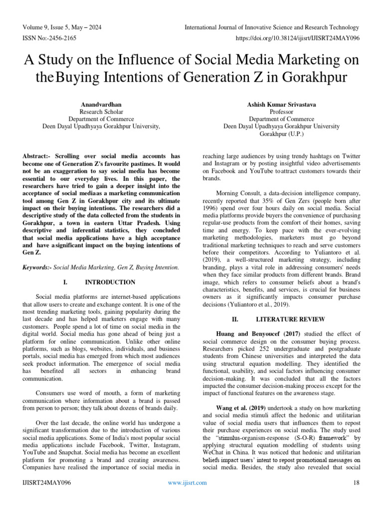A Study On The Influence of Social Media Marketing On Thebuying Intentions of Generation Z in ...