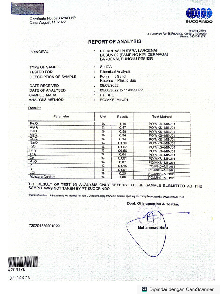 Hasil Lab Sucofindo | PDF