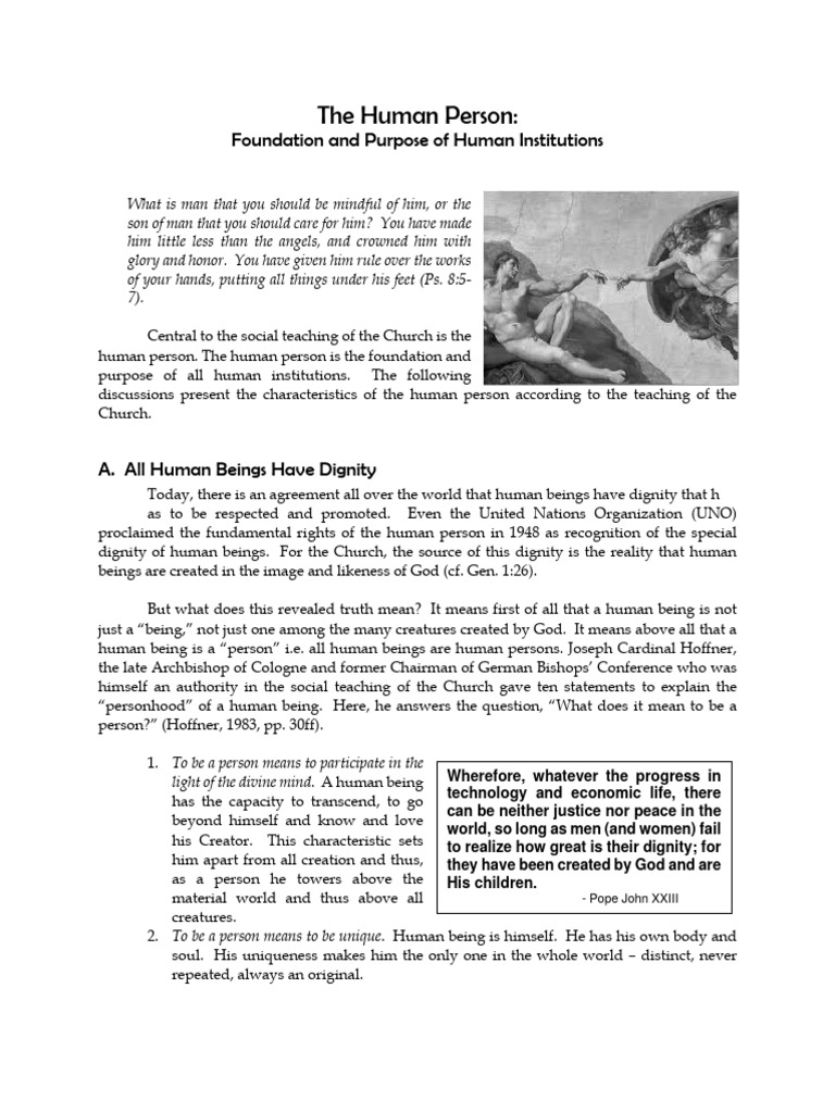 The Human Person | PDF | Dignity | God