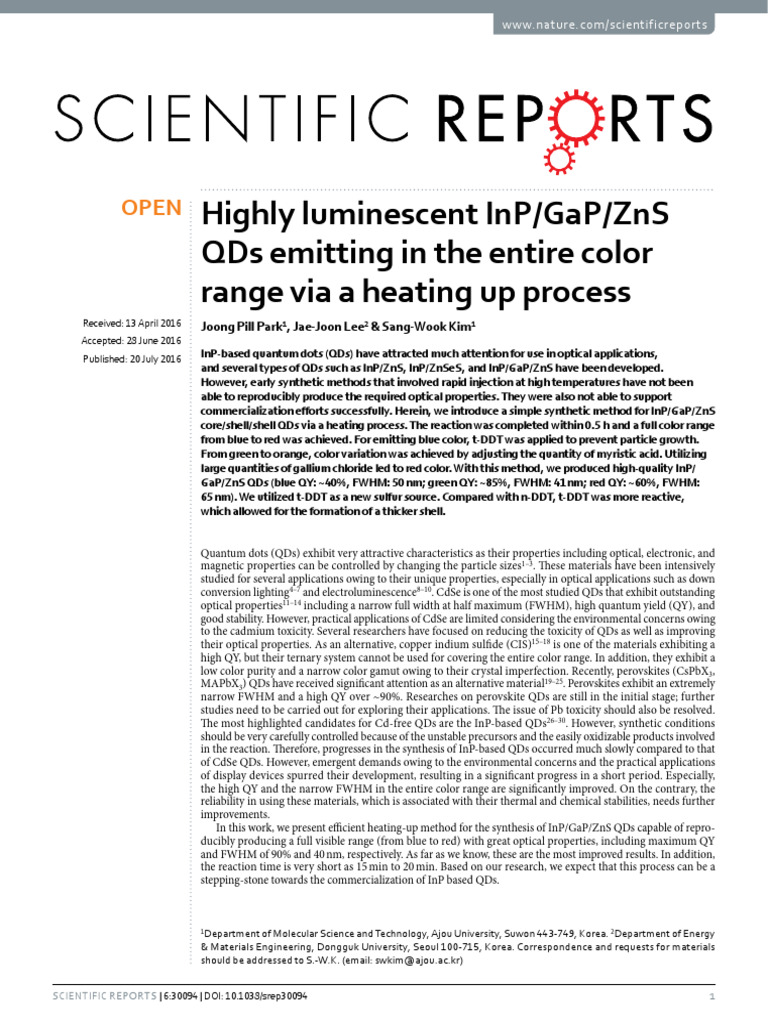 Synthesis of InP/GaP/ZnS QDs for Full Color Emission | PDF | Zinc ...