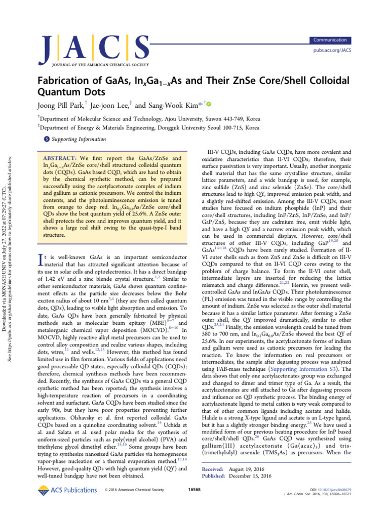 GaAs - 2016 - JACS - InGaAs - ZnSe Core - Shell CQDs | PDF | Gallium ...
