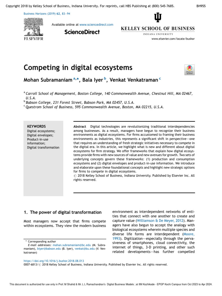 Competing In Digital Ecosystem Pdf Information Internet Of Things