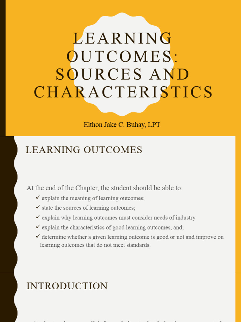Learning Outcomes - Sources and Characteristics | PDF | Learning | Teachers