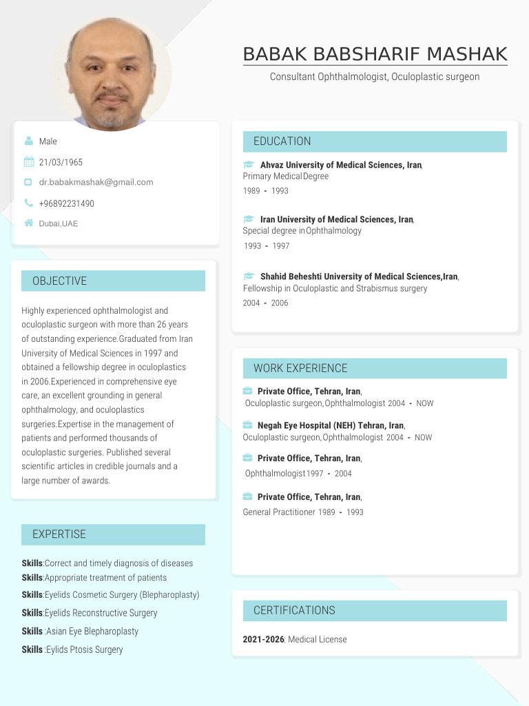 Ophthalmologist,-Babak Babsharif Mashak | PDF | Ophthalmology | Plastic ...