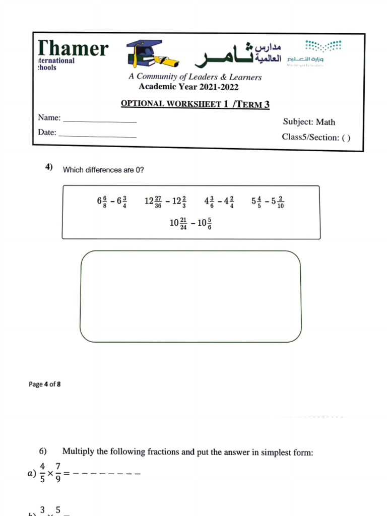 T3-G5-Optional Worksheet 1 - Term 3 | PDF
