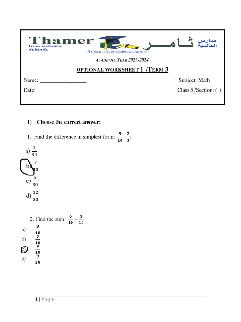 Kami Export - T3-G5-Optional Worksheet 1 | PDF | Mathematics | Arithmetic