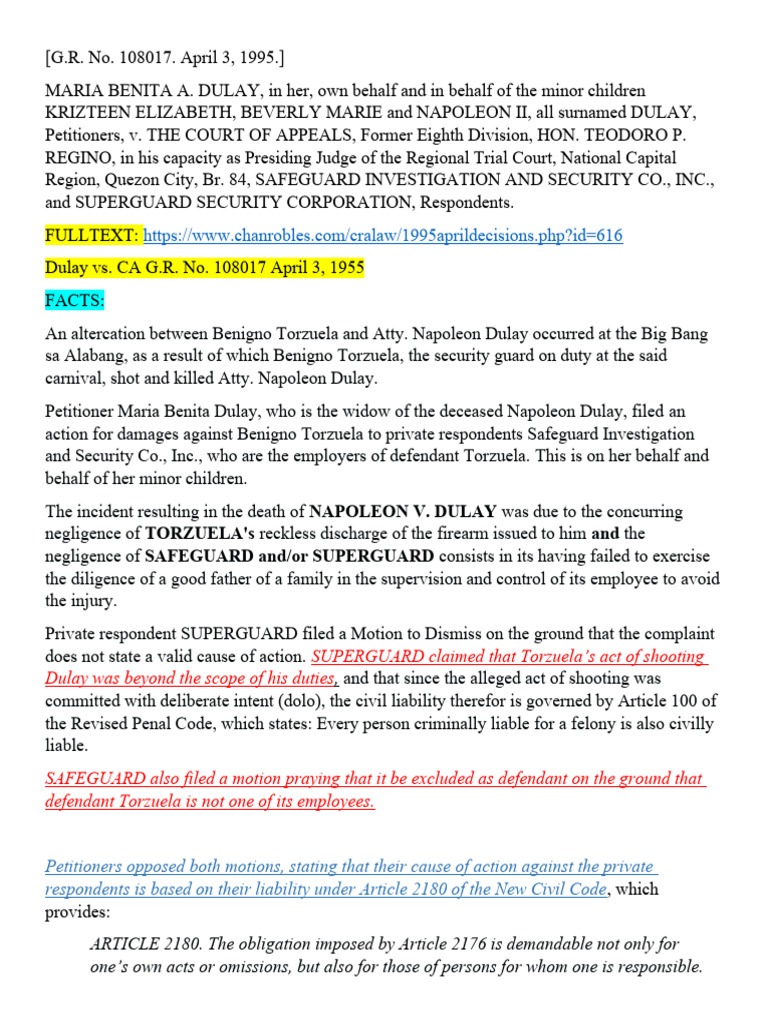Dulay vs. CA G.R. No. 108017 April 3, 1955 | PDF | Legal Liability ...