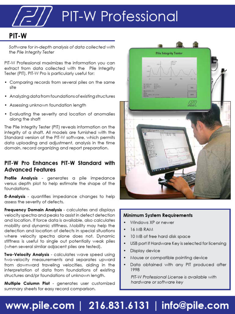 PIT-W Professional Software Overview | PDF