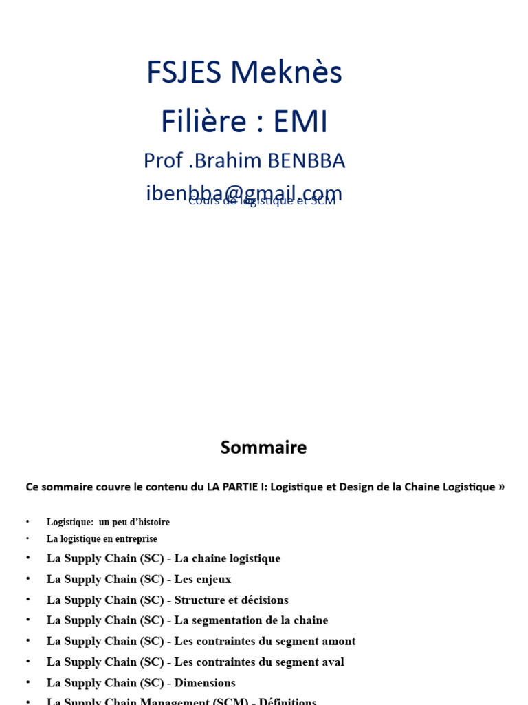 Log Et SCM EMI-1 | PDF | Logistique | Gestion de la chaîne logistique