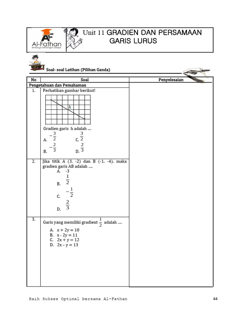 Soal Gradien dan Persamaan Garis Kelas 8 | PDF