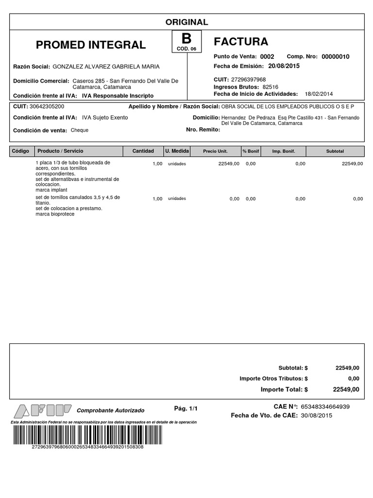 Promed Integral Factura: Original | PDF