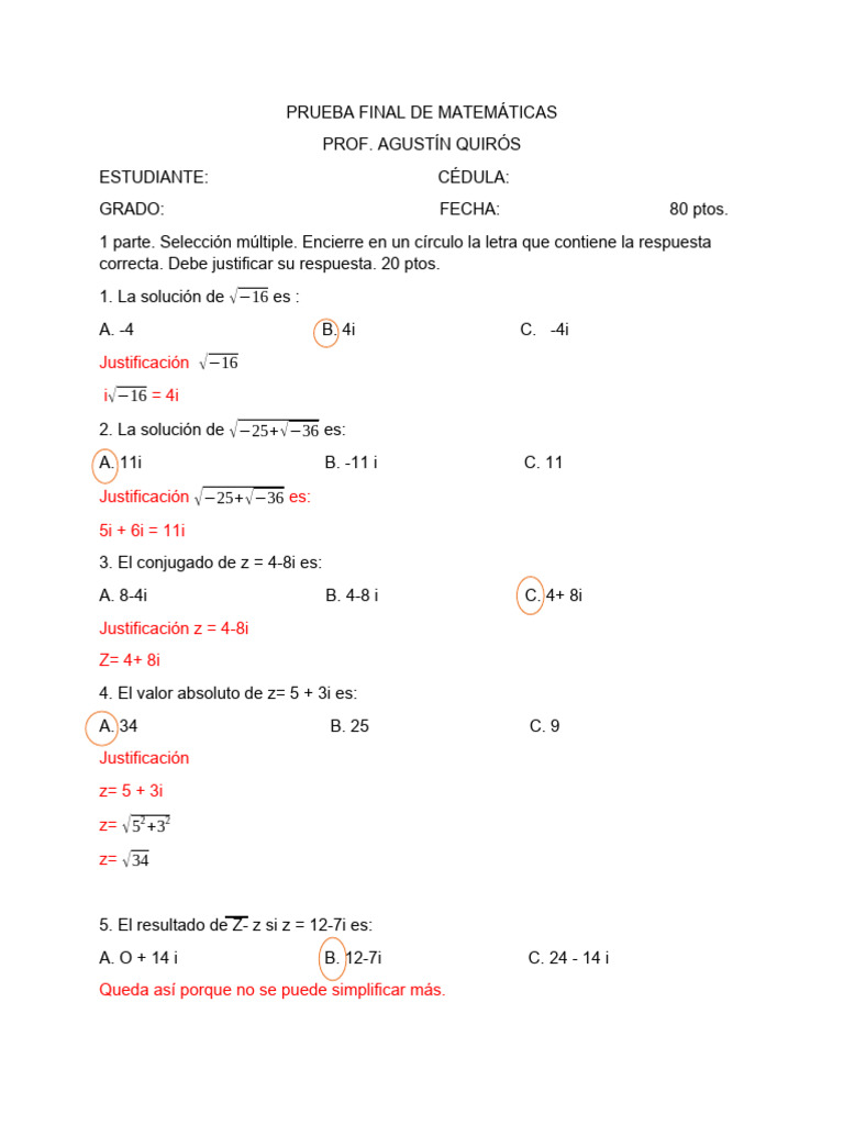 Prueba Final Matemáticas Secundaria | PDF | Conceptos matemáticos | Análisis complejo
