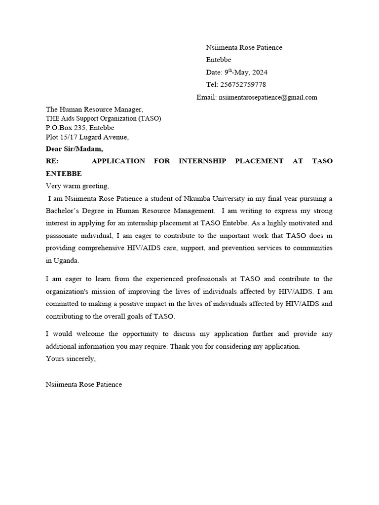 Application For Internship Placement at Taso Entebbe | PDF