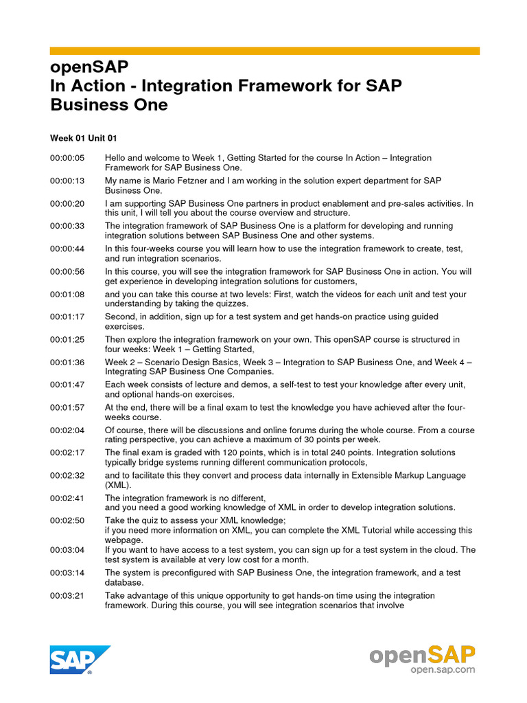 openSAP Ifb1 Week 01 Transcript | PDF | Xslt | Xml