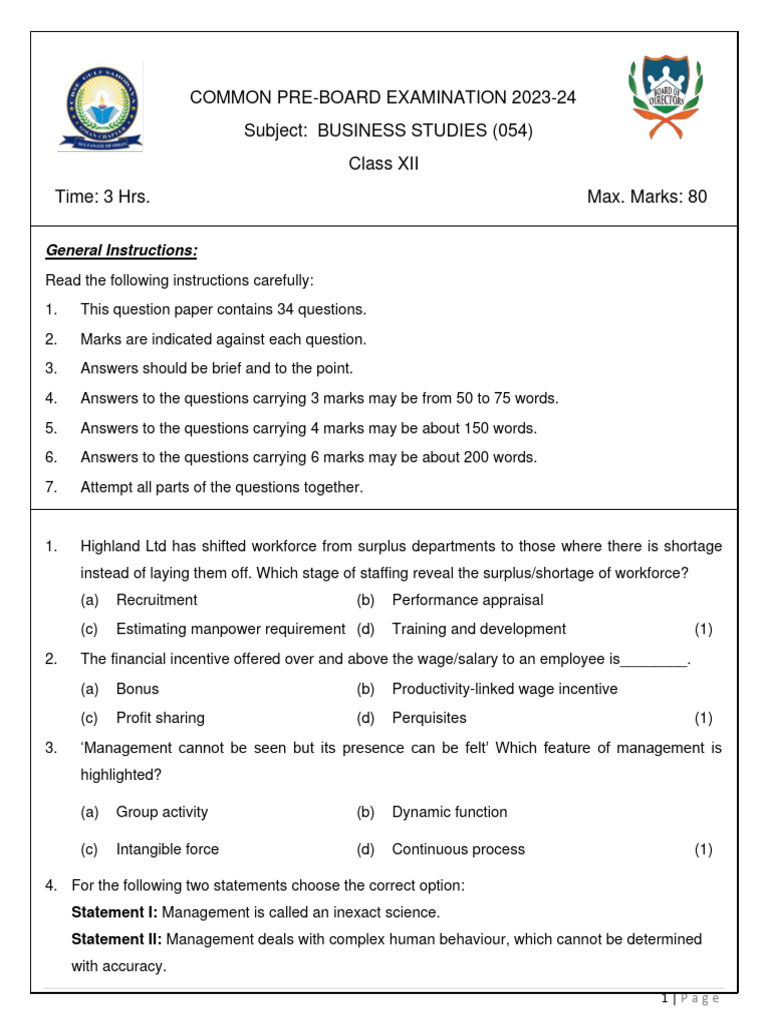Business Studies Pre-Board Exam 2023-24 | PDF | Marketing | Securities (Finance)