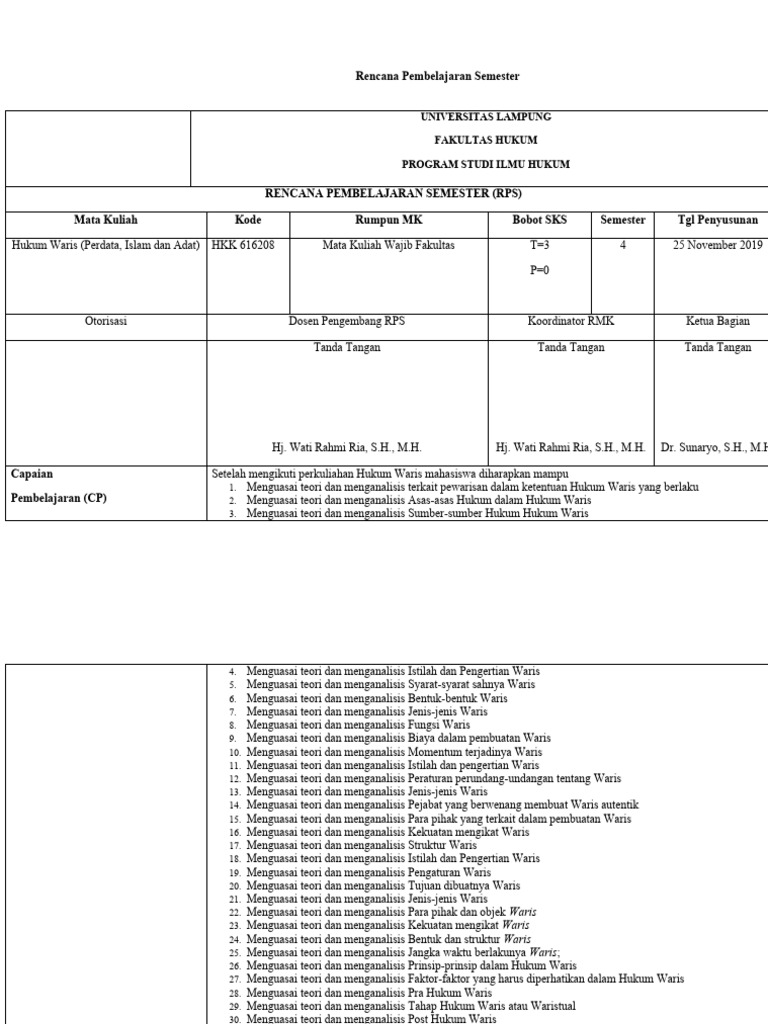 RPS Hukum Waris | PDF | Politik
